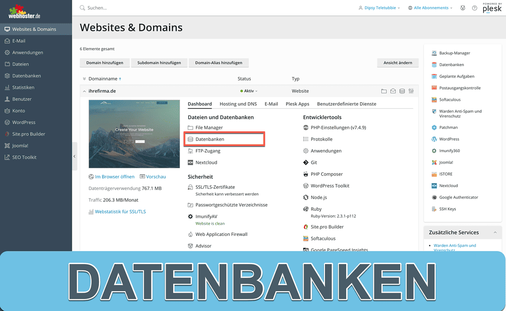 Datenbanken - Plesk Anleitung in 2021